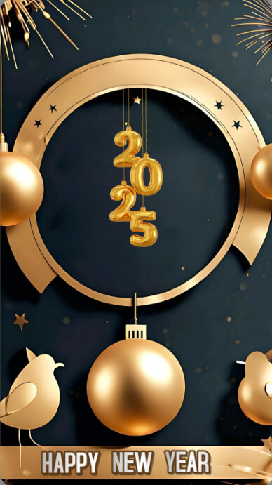 Black Modern & Minimal Happy New Year2025 Whatsapp Status Template | PosterMyWall