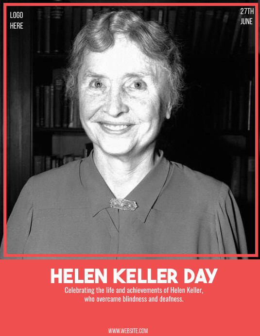 Black Modern & Minimal Helen Keller Day Flyer Template | PosterMyWall