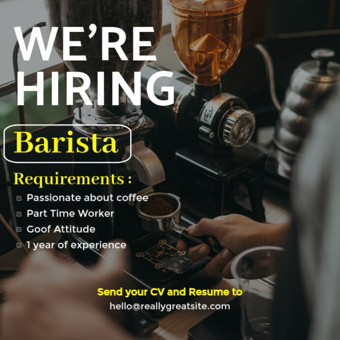 Copy of Black Modern & Minimal Hiring Barista Instagram Post | PosterMyWall
