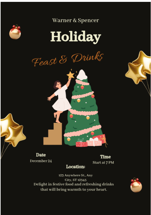 Black Modern & Minimal Holiday Feast A4 Template | PosterMyWall