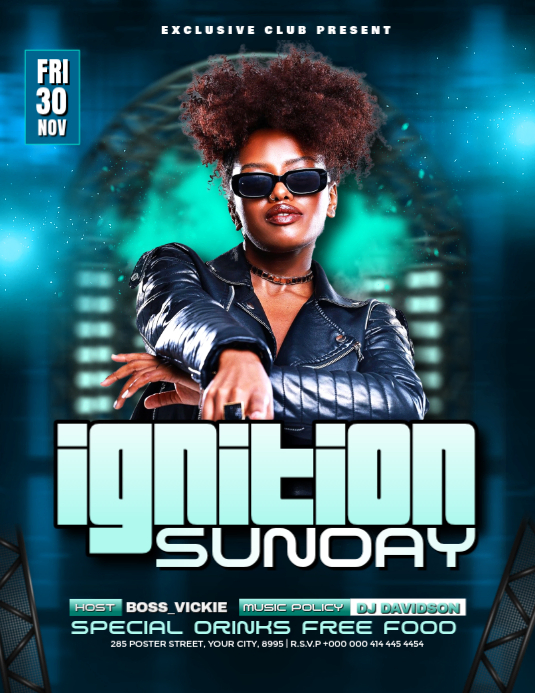 Black Modern & Minimal Ignition Sunday Party Flyer (us Letter) Template ...