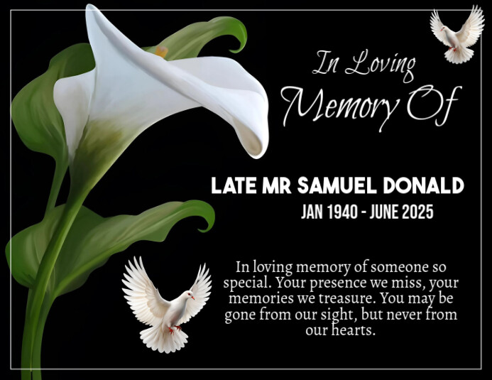 Black Modern & Minimal In Loving Memory Card Flyer (us Letter) Template ...