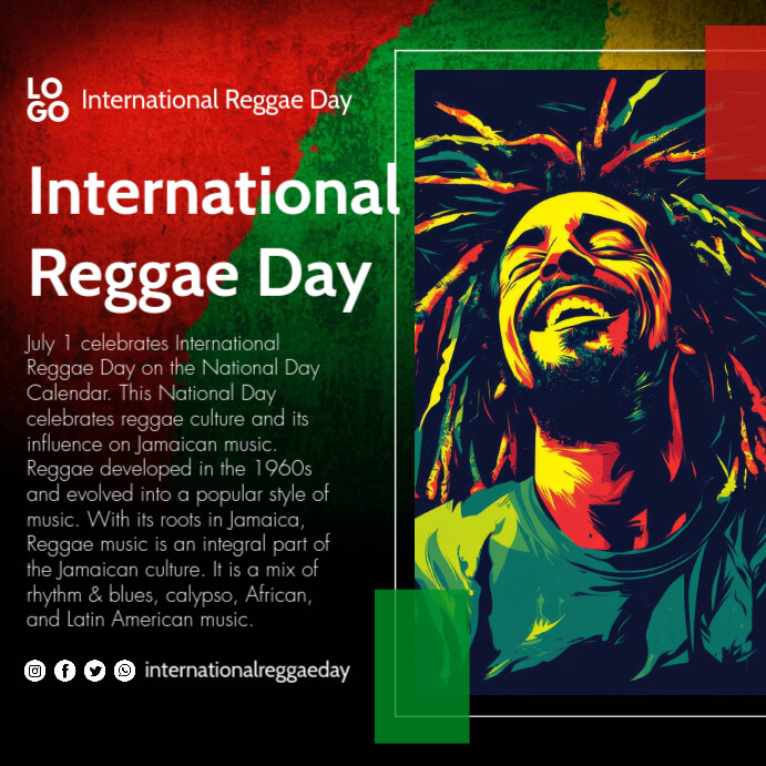 Black Modern & Minimal International Reggae Day Instagram Post Template ...