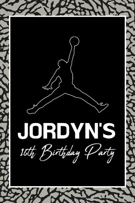 Black Modern & Minimal Jordan Theme Birthday Party Poster Template ...