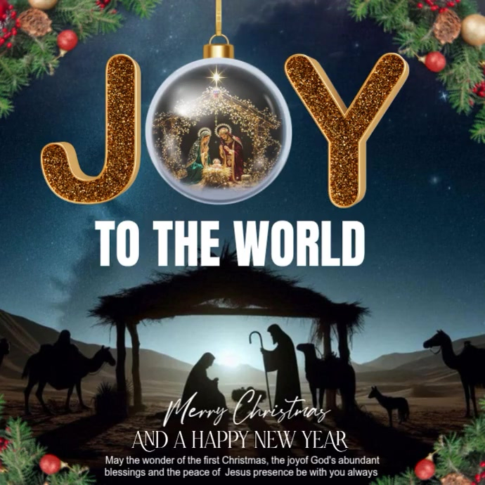 Black Modern & Minimal Joy To The World Christmas Card Instagram Post ...