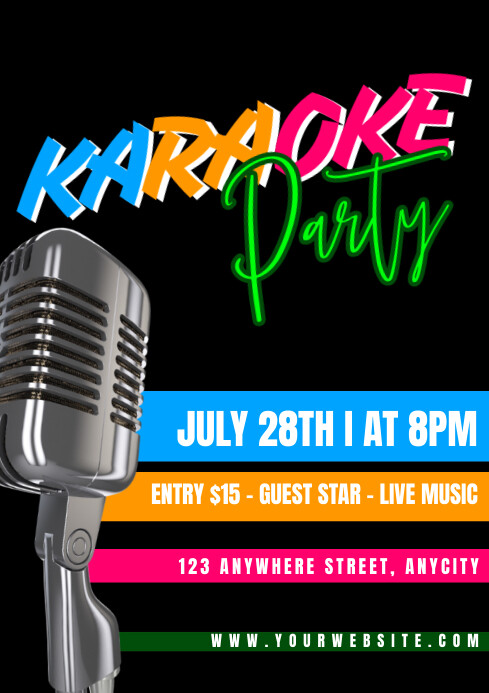 Black Modern & Minimal Karaoke Party A4 Template | PosterMyWall