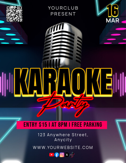 Black Modern & Minimal Karaoke Party Pamflet (letter As) Template ...