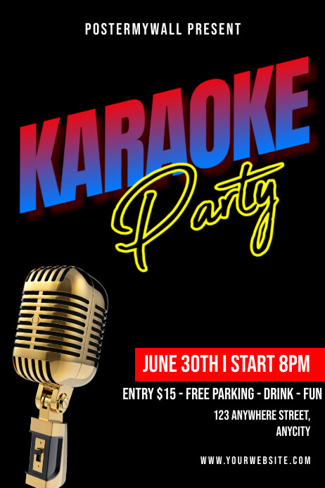 Black Modern & Minimal Karaoke Party Poster Template | PosterMyWall