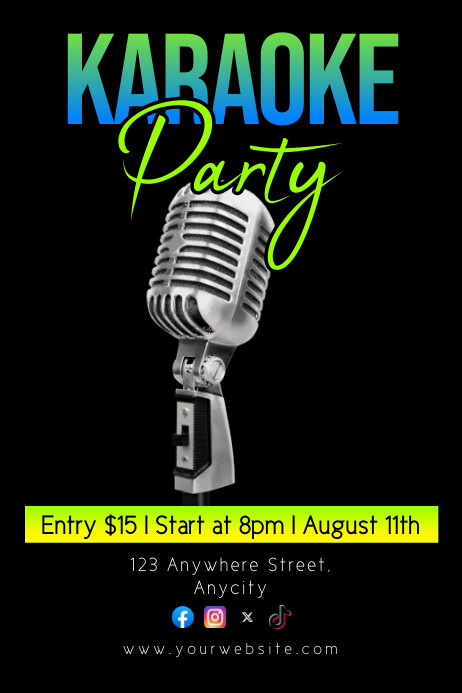 Black Modern & Minimal Karaoke Party Poster Template | PosterMyWall