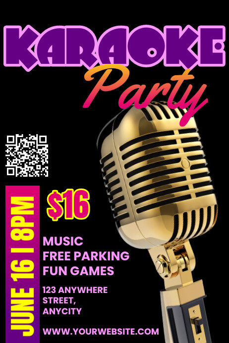 Black Modern & Minimal Karaoke Party Poster Template | PosterMyWall