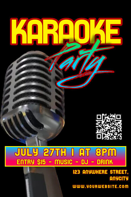 Black Modern & Minimal Karaoke Party Poster Template | PosterMyWall