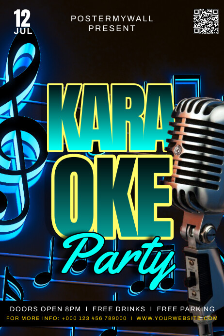 Black Modern & Minimal Karaoke Party Poster Template | PosterMyWall