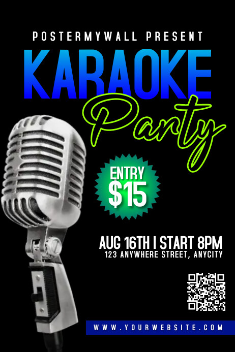Black Modern & Minimal Karaoke Party Poster Template | PosterMyWall