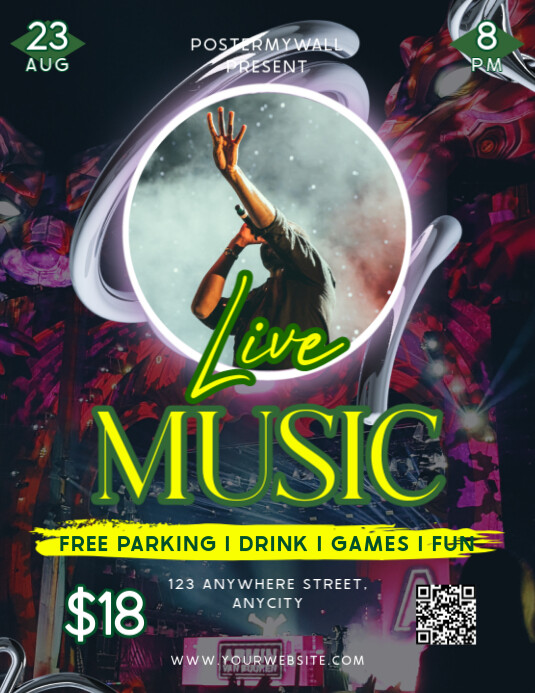 Black Modern & Minimal Live Music Pamflet (letter As) Template ...