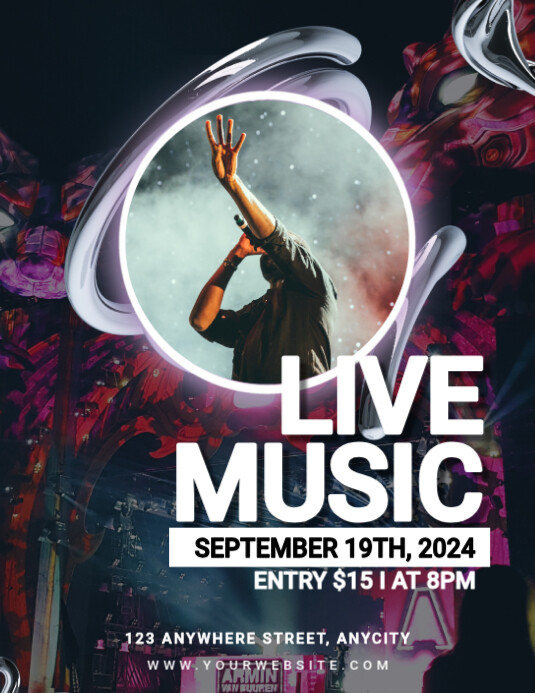 Black Modern & Minimal Live Music Pamflet (le Template | PosterMyWall