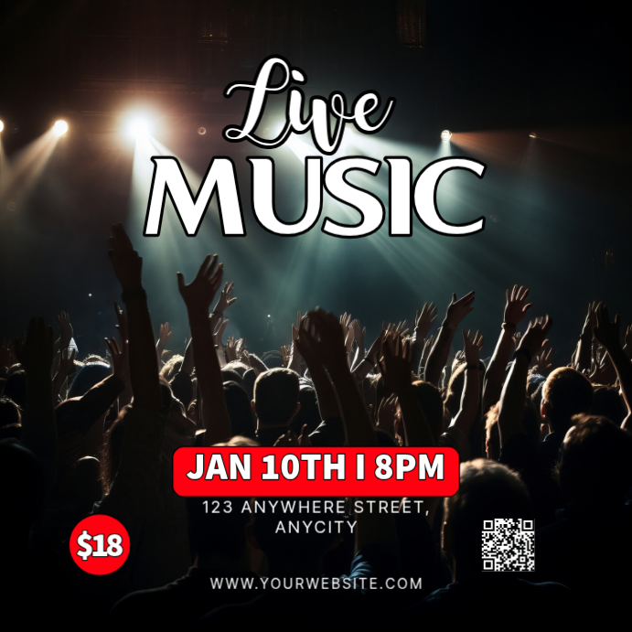 Black Modern & Minimal Live Music Pos Instagram Template | PosterMyWall