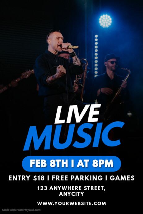 Black Modern & Minimal Live Music Poster Template | PosterMyWall