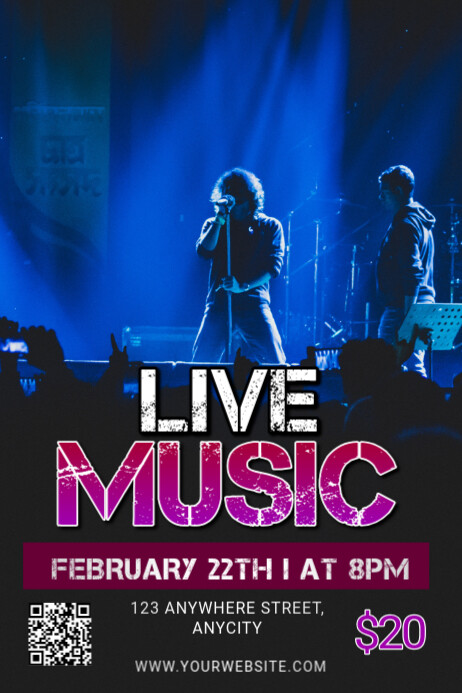 Black Modern & Minimal Live Music Poster Template | PosterMyWall