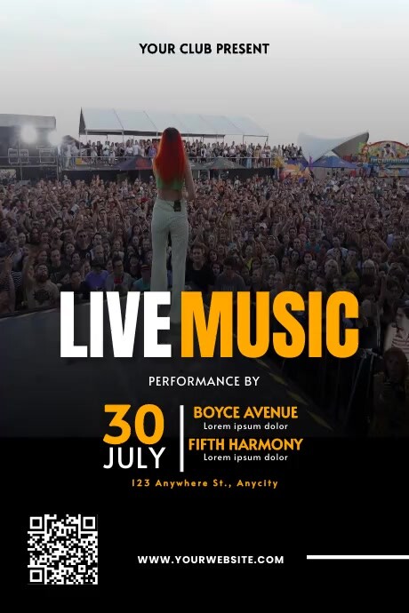 Black Modern & Minimal Live Music Poster Template | PosterMyWall
