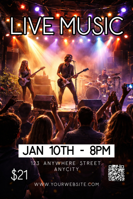 Plantilla de Black Modern & Minimal Live Music Poster | PosterMyWall