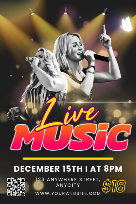 Black Modern & Minimal Live Music Poster Template | PosterMyWall