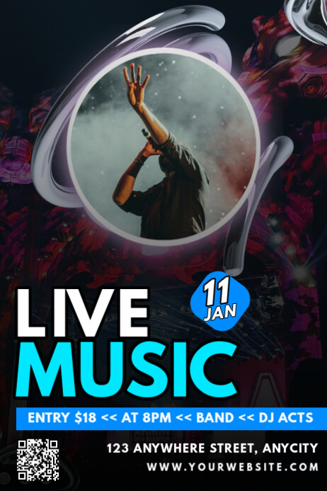 Black Modern & Minimal Live Music Poster Template | PosterMyWall