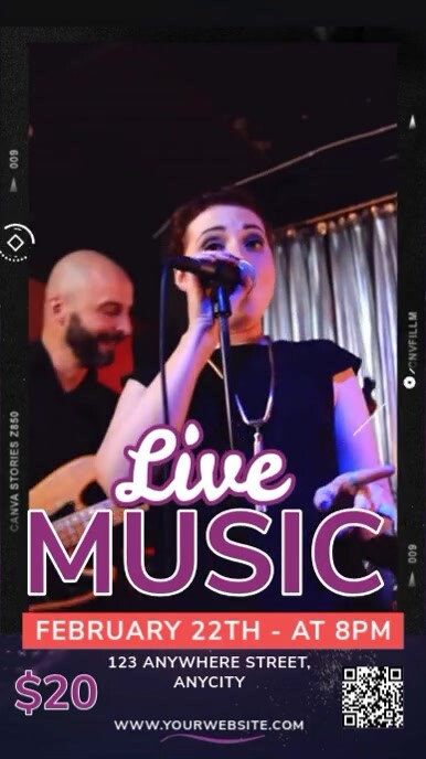 Black Modern & Minimal Live Music Reel Instagram Template | PosterMyWall
