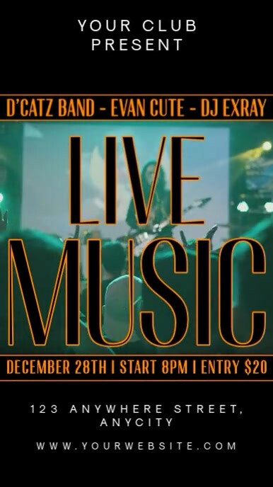 Black Modern & Minimal Live Music Reel Instagram Template | PosterMyWall