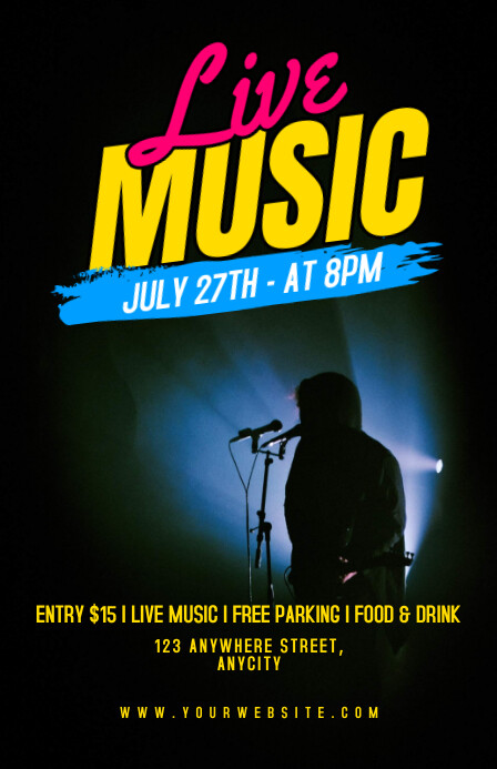 Black Modern & Minimal Live Music Tabloid Template | PosterMyWall