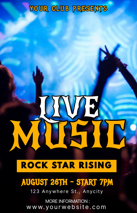 Black Modern & Minimal Live Music Tabloid Template | PosterMyWall