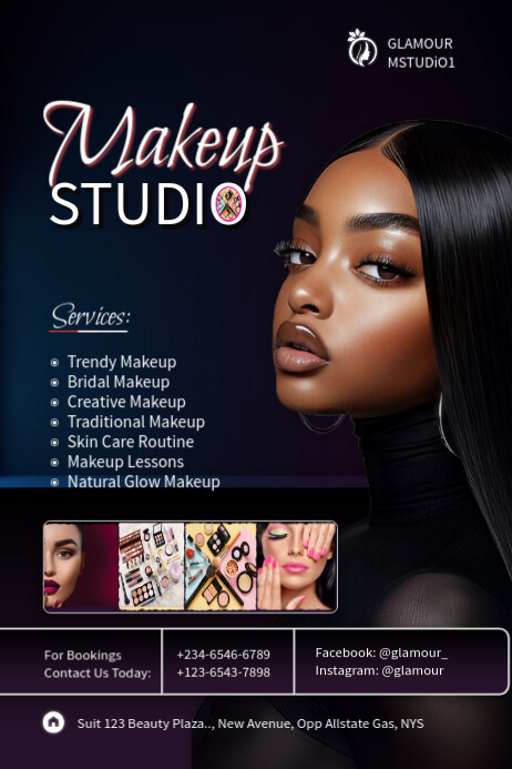 Black Modern & Minimal Makeup Studio Poster Template Poster | PosterMyWall