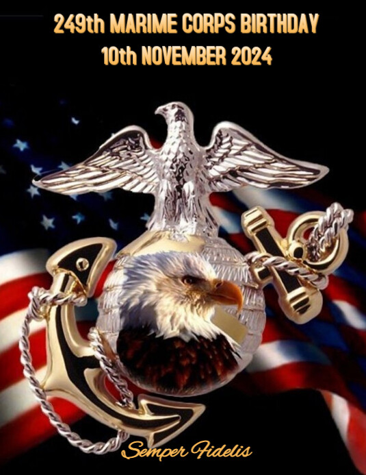 Black Modern & Minimal Marine Corps Birthday Flyer (us Letter) Template ...