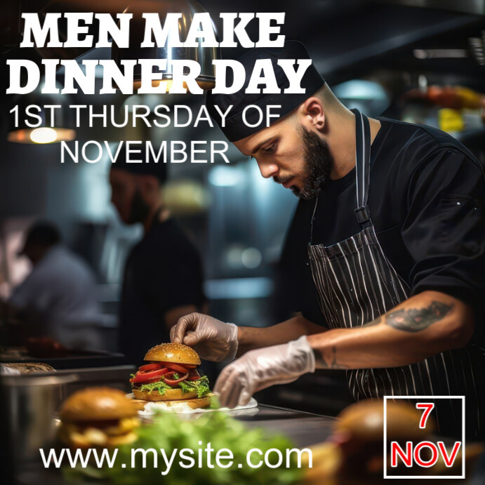 Black Modern & Minimal Men Make Dinner Day Instagram Post Template ...