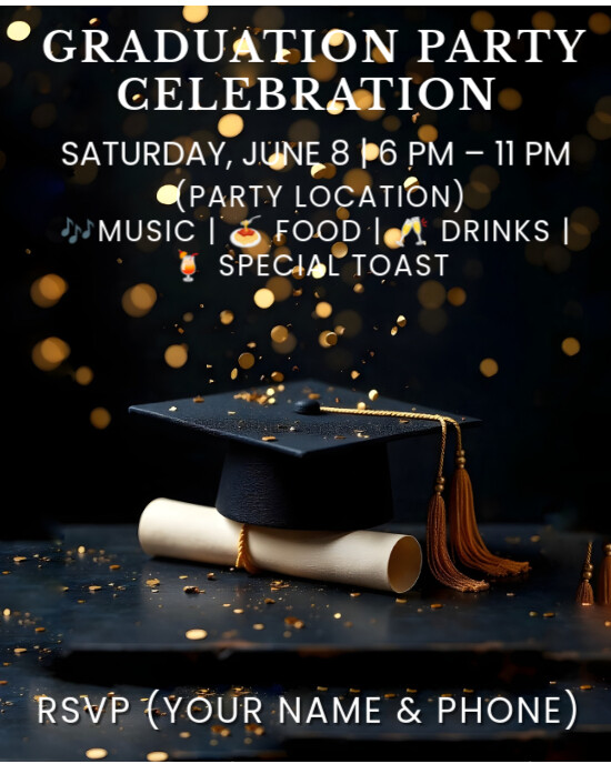 Copy of Black Modern & Minimal Modern Graduation Party Flyer - Editable ...