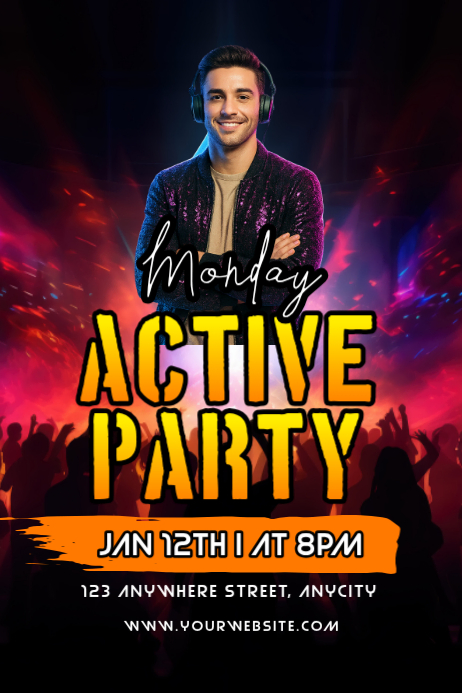 Black Modern & Minimal Monday Active Party Poster Template | PosterMyWall