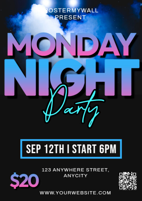 Black Modern & Minimal Monday Night Party A1 Template | PosterMyWall