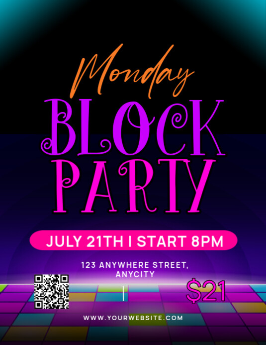 Black Modern & Minimal Monday Night Party Pamflet (letter As) Template ...