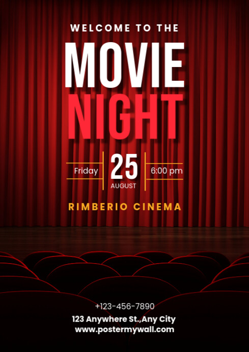 Black Modern & Minimal Movie Night Show A4 Template | PosterMyWall