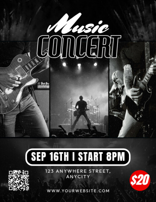 Black Modern & Minimal Music Concert Pamflet (letter As) Template ...