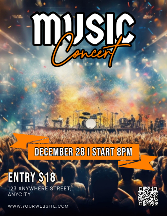 Black Modern & Minimal Music Concert Pamflet (letter As) Template ...