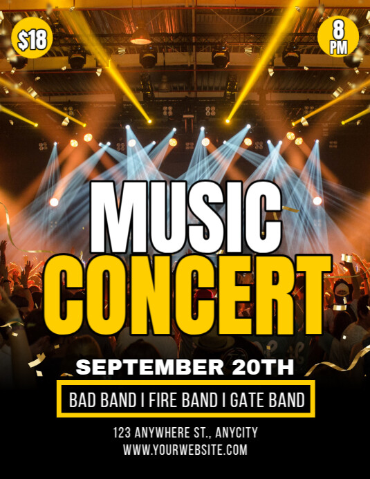 Black Modern & Minimal Music Concert Pamflet (letter As) Template ...