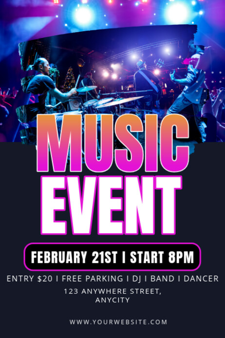 Black Modern & Minimal Music Event Poster Template | PosterMyWall