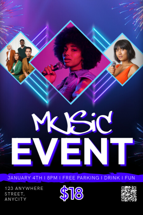 Black Modern & Minimal Music Event Poster Template | PosterMyWall