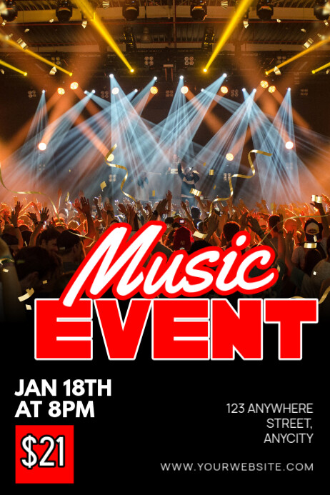 Black Modern & Minimal Music Event Poster Template | PosterMyWall
