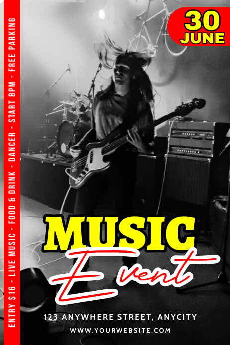 Black Modern & Minimal Music Event Poster Template | PosterMyWall