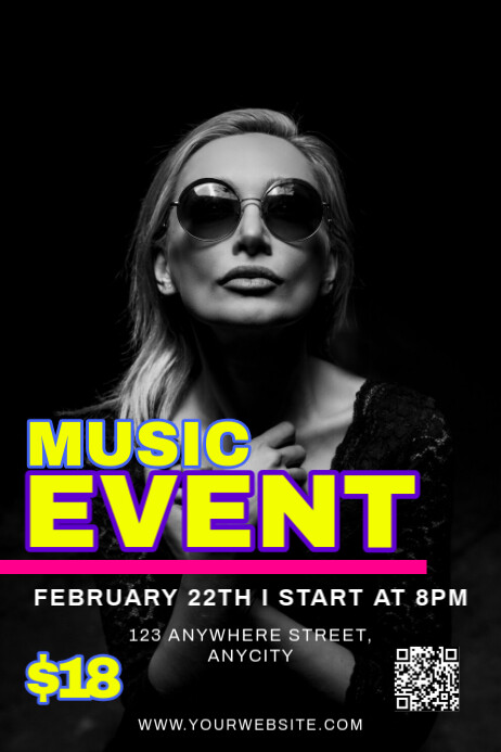 Black Modern & Minimal Music Event Poster Template | PosterMyWall
