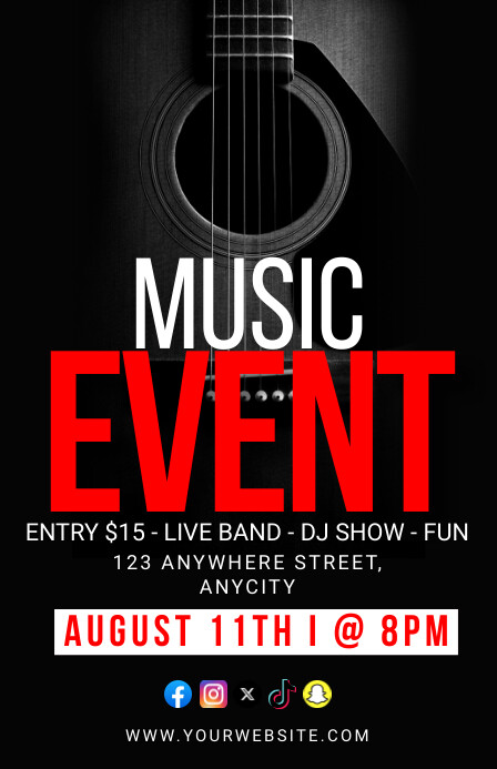 Black Modern & Minimal Music Event Tabloid Template | PosterMyWall