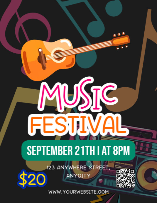 Black Modern & Minimal Music Festival Pamflet (letter As) Template ...