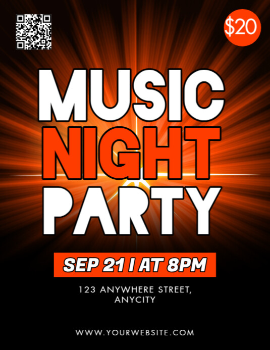 Black Modern & Minimal Music Night Party Pamflet (letter As) Template ...