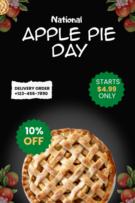 Black Modern & Minimal National Apple Pie Day Poster Template ...